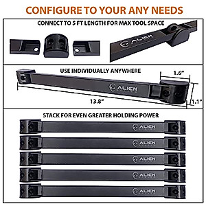 ALIEN SYSTEM Magnetic tool holder strip 5 Pack up to 60" (5x12) + Mop and Broom holder wall mount 3 Pack