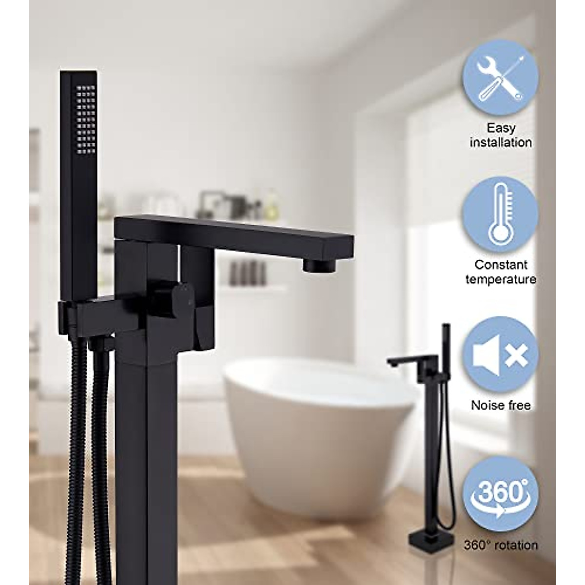 Tohlar Freestanding Bathtub Faucet Floor Mount Tub Filler Black Shower Faucets with Handheld Shower and Swivel Mixer Spout