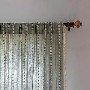 RoomTalks Sage Green Boho Farmhouse Curtains for Bedroom Living Room 84 Inch Length French Country Spring Cute Textured Window Curtain Panels Striped Bohemian Chic Tassel Draperies, 84’’L x 52’’W