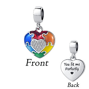 MZC Jewelry Autism Awareness Heart Charm for Pandora Bracelets You fit me Perfectly Love Puzzle Piece Bead