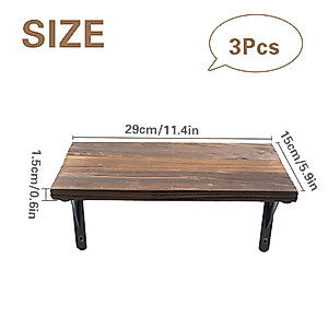 3 Sets Wood Floating Shelves for Wall Decor, Rustic Wood Shelves for Wall Storage, Wall Mounted 11.4 Inch Wooden Display Shelf Carbonized Wall Shelves for Bathroom Bedroom Kitchen Living Room Garage
