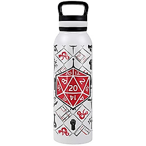 Dungeons & Dragons OFFICIAL D20 Pattern 24 oz Insulated Canteen Water Bottle, Leak Resistant, Vacuum Insulated Stainless Steel with Loop Cap