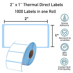 2 x 1 Direct Thermal Laverls, Thermal Name Label Stickers, Thermal Label Stickers, Barcode Label Thermal-1 Roll,1000 Labels