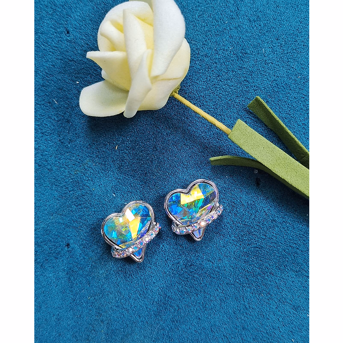 Earrings for Women,Infinity Love Heart Austria Crystal,925 Sterling Silver Stud Earrings,Anniversary Birthday Graduation Jewelry Gifts for Her (Aurore Boreale)