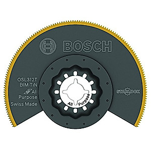 BOSCH OSL312T 3-1/2 In. Starlock Oscillating Multi Tool Grout & Abrasive Titanium-Coated Bi-Metal Segmented Saw Blade for Applications in Wood, Wood with Nails, Drywall, PVC, Metal (Nails and Staples)