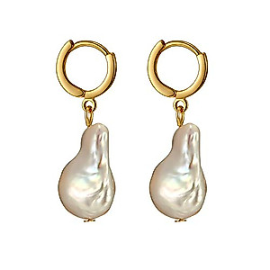 Natural Baroque Pearls Hoop Earrings for Women Pearls Drop Dangle Earrings Handpicked 18MM Freshwater Baroque Pearls for Women Pearl Earrings Collection