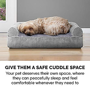 Furhaven Orthopedic Dog Bed for Medium/Small Dogs w/ Removable Bolsters & Washable Cover, For Dogs Up to 35 lbs - Faux Fur & Velvet Sofa - Smoke Gray, Medium