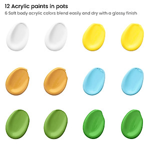 ARTEZA Kids Dinosaur Painting Kit, 4 Canvases 3 x 3 Inches, 4 Easels, 12 Acrylic Paints, 2 Paint Brushes, 1 Palette, Kids Activities for Ages 6 and Up