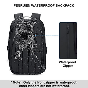 FENRUIEN Business Laptop Backpack 15.6 Inch, Expandable Slim Backpack for Men with USB Port, Water Resistant Computer Bag for Travel/College/Work, Black