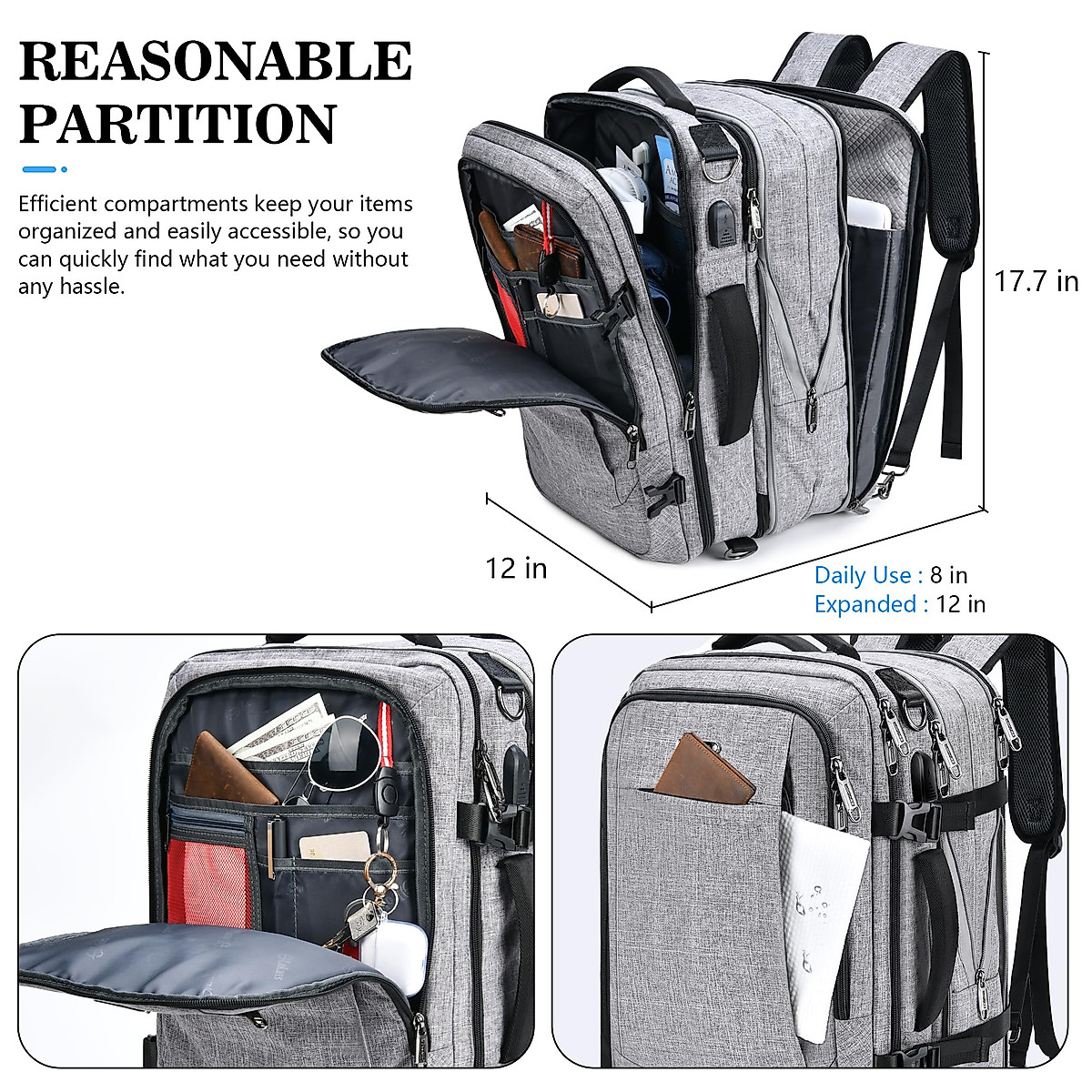 LOKASS 55L Travel Backpack All in One Carry on Backpack/Handbag/Shoulder bag, Flight Approved Travel Essentials Luggage Bag for Business Trip Travel, with Removable Toiletries Display Bag