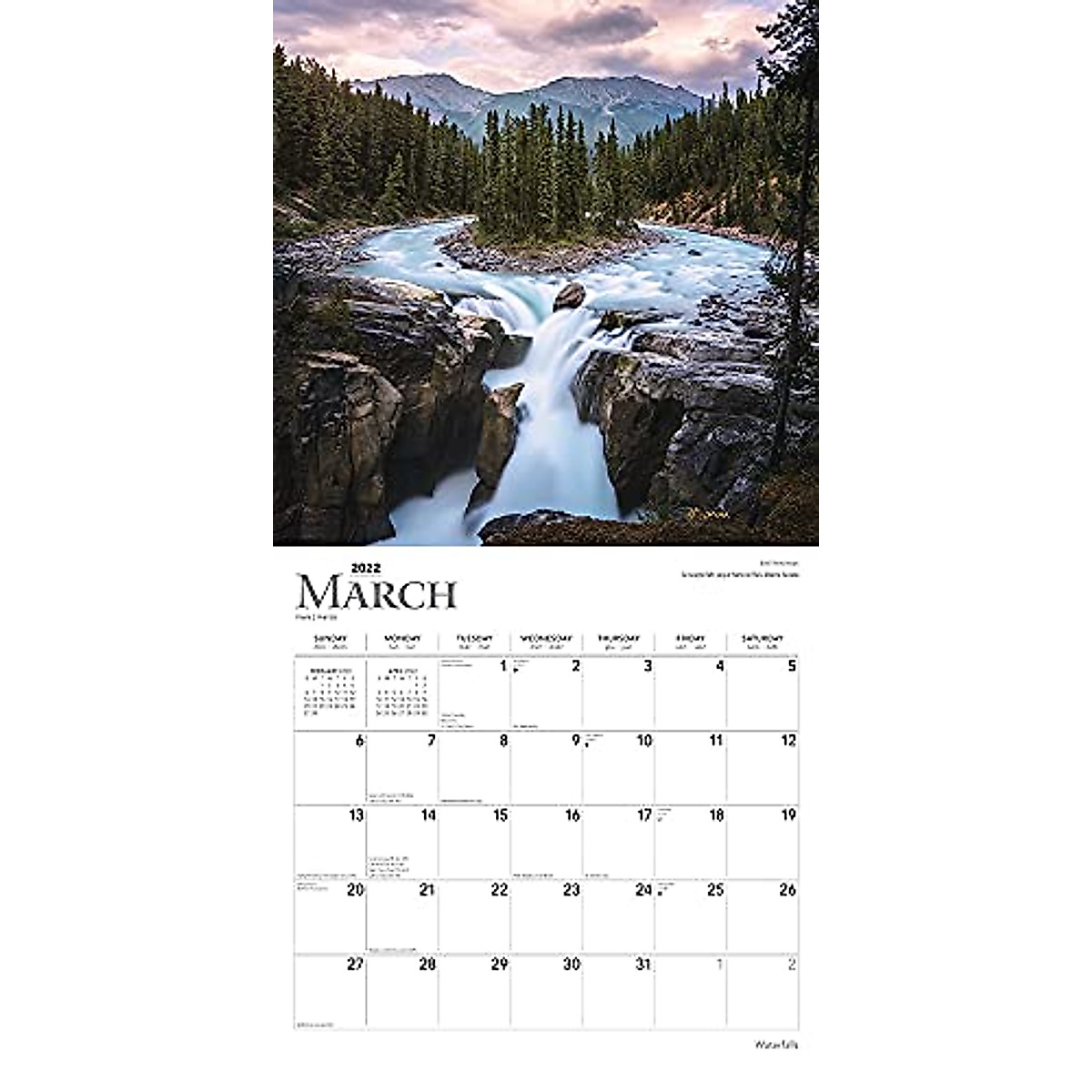 Waterfalls 2022 12 x 12 Inch Monthly Square Wall Calendar with Foil Stamped Cover, Nature Rivers Lakes