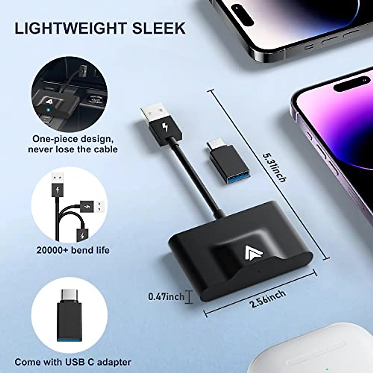 Teeran Android Auto Wireless Adapter for OEM Factory Wired Android Auto Cars Plug & Play Easy Setup Wireless Android Auto Dongle for Android Phones Converts Wired Android Auto to Wireless