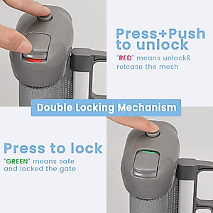 Retractable Baby Gates for Stairs Doorways, [Upgraded Double Lock] 34" Tall, Extra Wide up to 72", Mesh Pet Puppuy Dog Gate for House, Hallways, Indoor/Outdoor (72 inch, Grey)