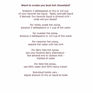 Sugar Free Drinking Hot Chocolate - Stevia Sweetened, Keto 1g Net Carb Gourmet Hot Cocoa Mix - Gluten Dairy Free, Vegan Non-GMO Low Carb Paleo Ketogenic Diabetic Friendly Snack 10 oz
