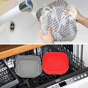 2 Pack Square Air Fryer Silicone Liners Pot for 4 to 7 QT, Anglecai 8 Inch Air Fryer Silicone Bowl Basket, Reusable Air Fryer Silicone Inserts Washable Air Fryer Baking Tray for Air Feyer Oven