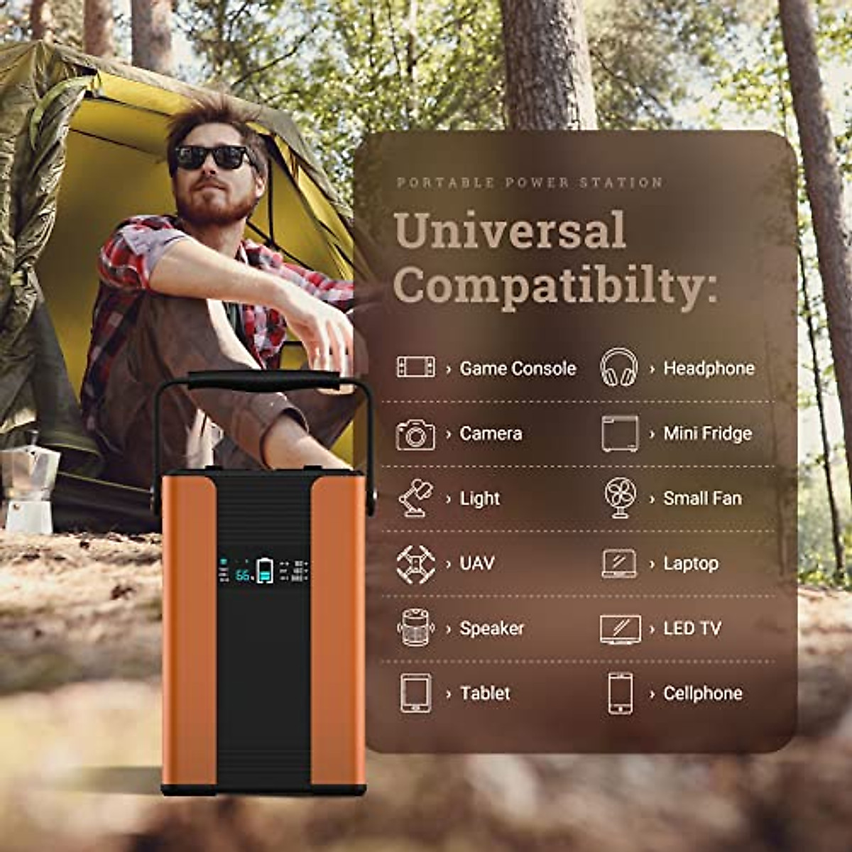 Portable Power Station 300W - Indoor & Outdoor Battery Powered Outlet with AC, Car, and USB C Recharging - Small Power Generator - 115v AC, 12v DC, and USB Outlets