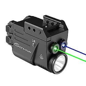 CRONHAWK 500 Lumen Blue Green Laser Light for Pistol, Rechargeable Rail Mounted Flashlight Laser Combo for Picatinny Rail, Magnetic Charging