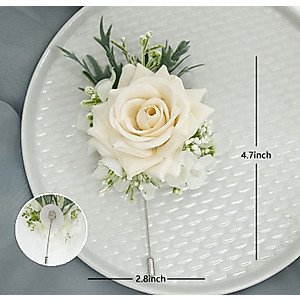 YSOJMAN Rose Artificial Flowers Wrist Corsage Wristlet Fake Rose Boutonniere Set Wedding Bridal Bridesmaid Wristband Groom Bridegroom for Wedding Prom Party Homecoming (Champagne Corsage Set)