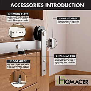 Homacer Mini Brushed Nickel Non-Bypass Sliding Barn Door Hardware Kit, for One/Single Door, 66-inch Long Flat Track, Straight Design Roller, Cabinet TV Stand Console Use…