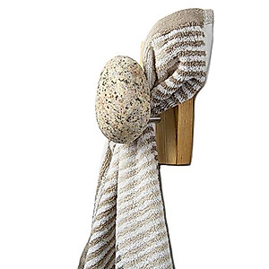 Sea Stones Coast Hook - Coat Hook - Hand Selected, Natural Stone Wall Hook with Elegant Wooden Backplate - Hang Your Coats, Towels, Robes & More with Both Indoors & Outdoor Uses (3 Pack, Ash)