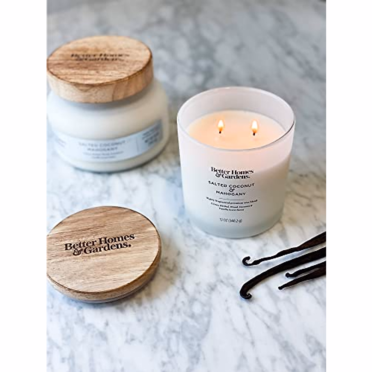 BetterHomes&Gardens 12oz Scented Candle, Salted Coconut & Mahogany 2-Pack, Cream, 35524