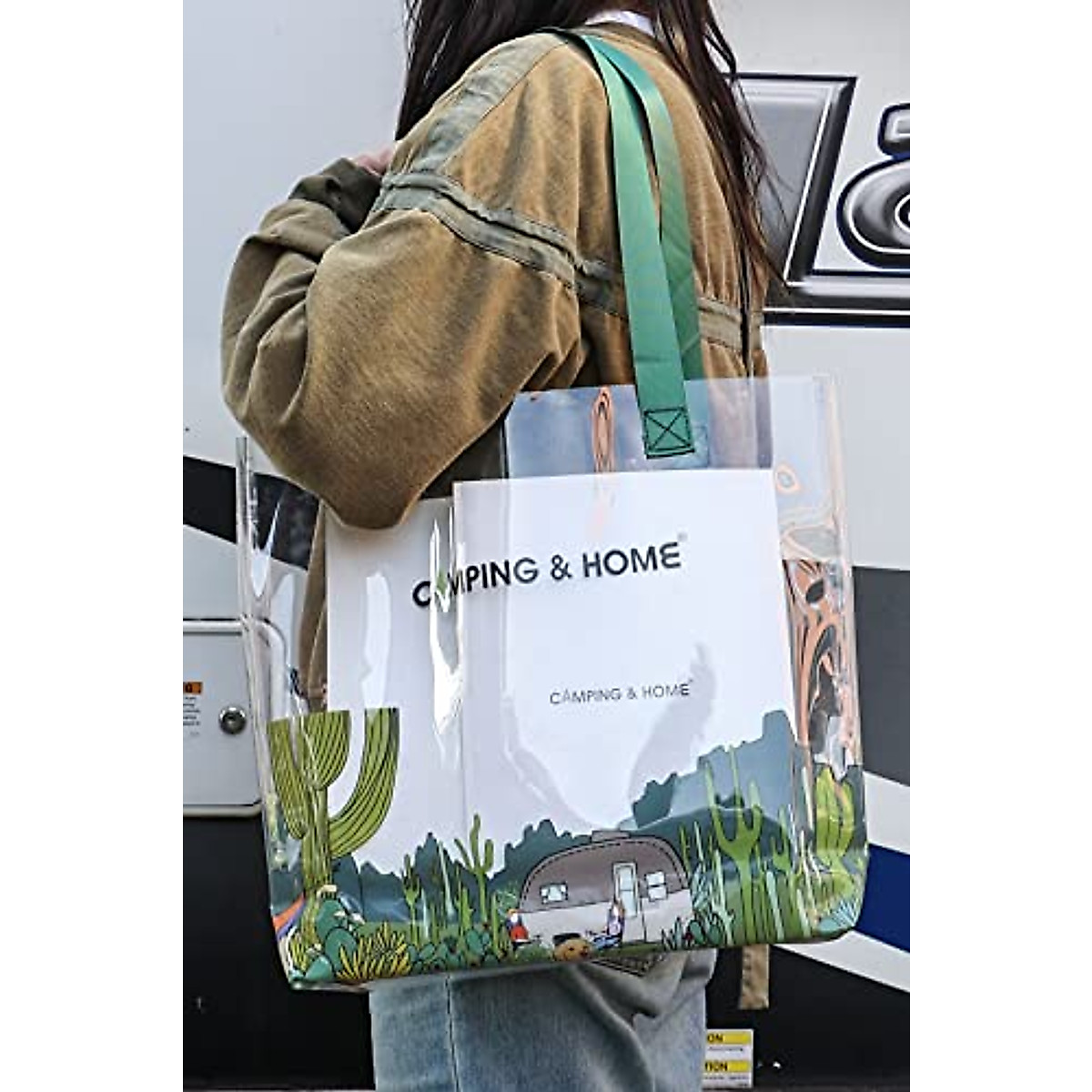 RVGUARD Clear Tote Bag, 13-3/8” x 14-1/2” x 4” Reusable Grocery Bag, RV Style Multipurpose Shopping Tote, Daily Utility Bag