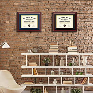 Minesaxel 11x14 Diploma Frame with 8.5 x 11 Opening Black Mat, Display 8.5x11 Degree Certificate Document, Wall Mount or Tabletop Display(Cherry Red)