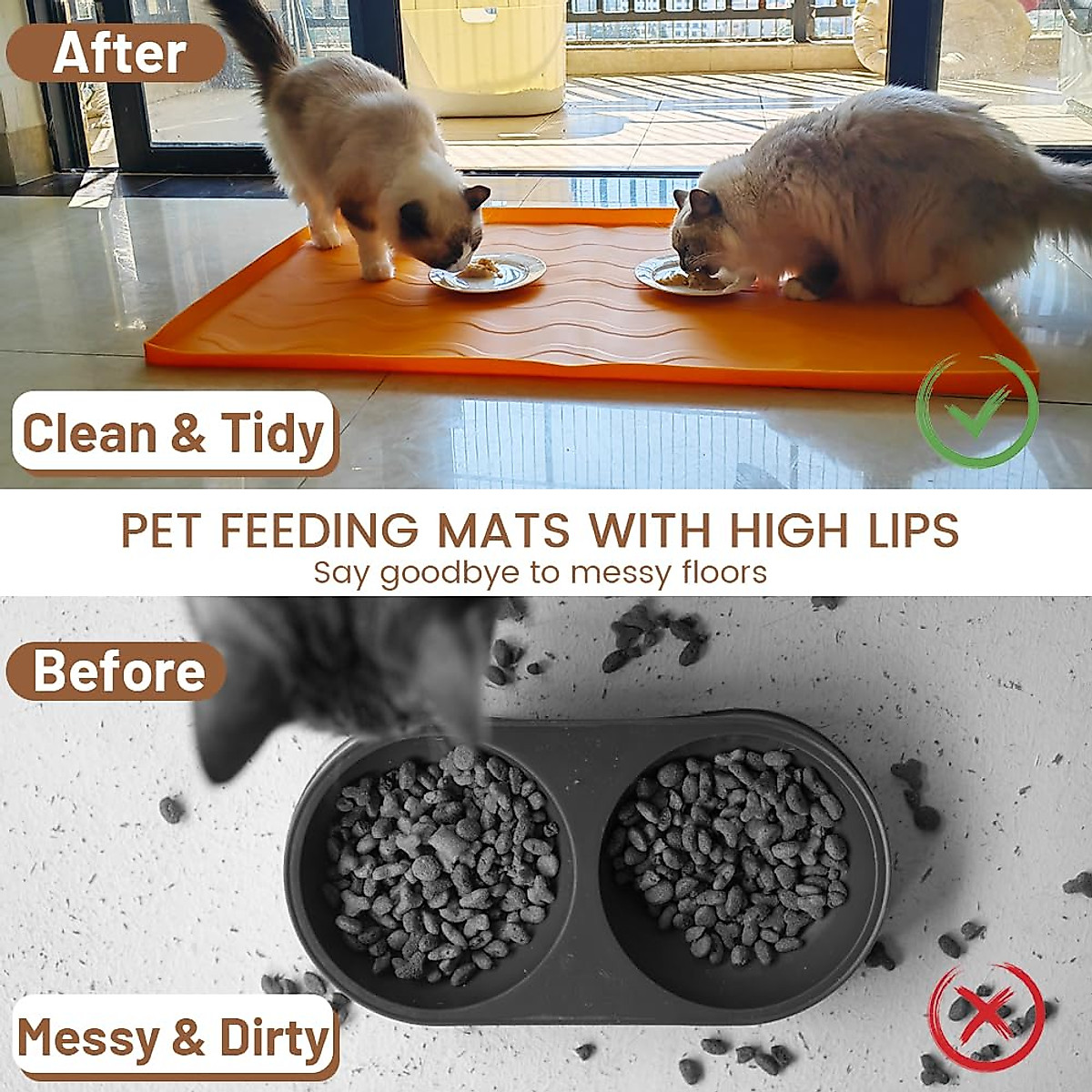 Pet Dog Cat Food Mat Silicone Dog Mat for Food and Water 28” Pet Feeding Mat Dog Bowl Mat Orange Pet Food Placemat