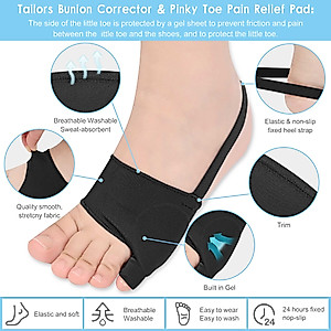 DYKOOK Tailors Bunion Corrector 1Pair Bunionette Sleeves Built-in Gel Pads Silicone Cover Guard With Non-slip Strap to Relief Bunion Pinky Toe Pain, Straighten Bunionette,Overlapping toe(Black-Large)