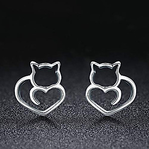 Cute Cat Earrings Stud Pearl Earrings for Women Mouse Cubic Zircon Hypoallergenic Earrings Christmas Birthday Gift (Cat earrings)
