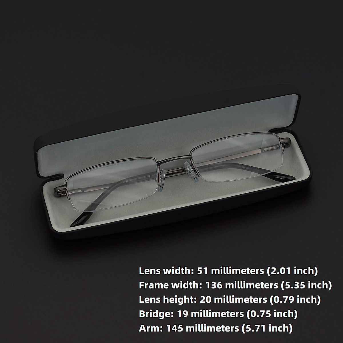 HIGHLIKE 2-Pack Blue Light Blocking Reading Glasses with Hard Cases, Semi Frame Spring Hinge Readers Glasses,Black Gunmetal 1.5 x