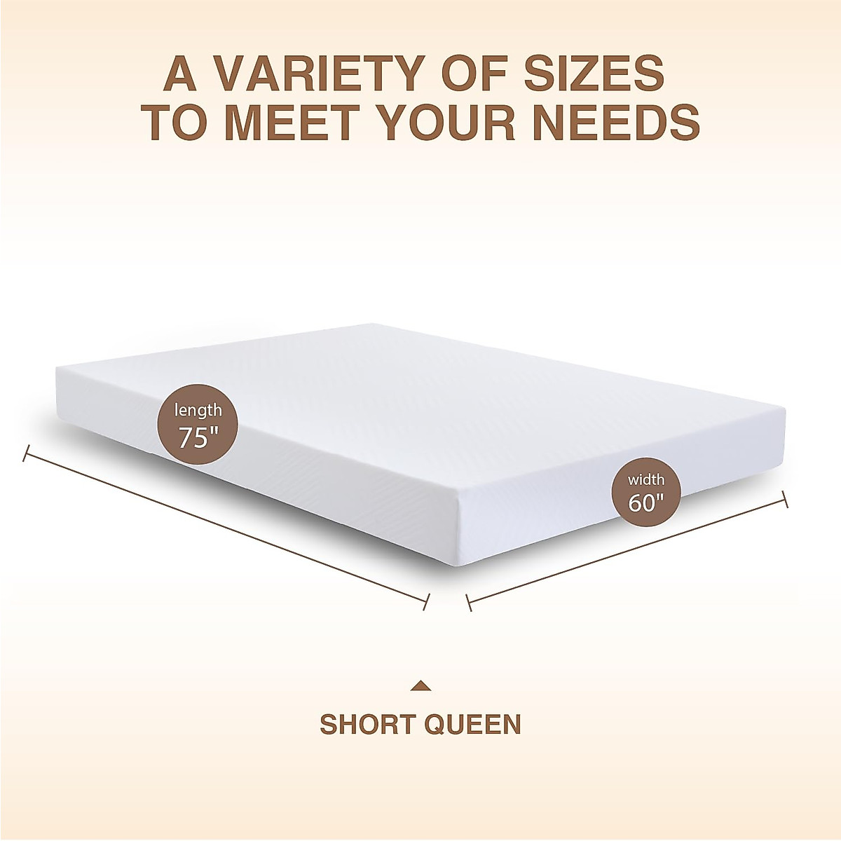Dyonery RV Mattress Short Queen, 8 Inch Memory Foam Camper Mattress Fiberglass Free Bed in a Box Made in USA CertiPUR-US Certified, 75"×60"×8", White