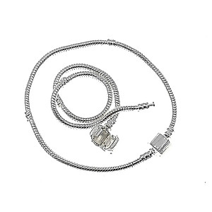Kinteshun Snake Bracelet Chain,Silver Plating European Bead Charm Wristlet Bracelet Chain with Snap Barrel Clasp(2pcs,3mm&6.7 inches)