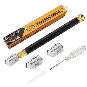 Glass Cutter Tool Set, 2-20mm 5pcs Glass Cutter Kit with Portable Storage Box, Pencil Style Oil Feed Carbide Tip with 2 Bonus Blades and Screwdriver for Cutting Stained Glass, Tiles, Mirror, Mosaic