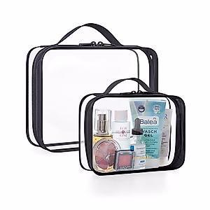 BAGSMART TSA Approved Clear Toiletry Bag, 2 Packs Quart Size Water Resistant Makeup Cosmetic Bags for Women, 2 Sizes Airport Airline Travel Essential Carry On Organizer with Handle Large Opening