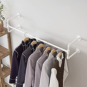 Industrial Pipe Clothes Racks, Wall Mounted Garment Racks, Space-Saving Display Hanging Clothing Racks, Heavy Duty Steampunk Detachable Multi-Purpose Hanging Rod for Closet Storage, Black (White)