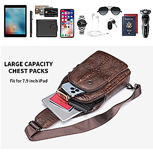 NIUCUNZH Sling Backpack,Small Crossbody Bag Crocodile Leather One Shoulder Sling Bags Travel Chest Pack Brown