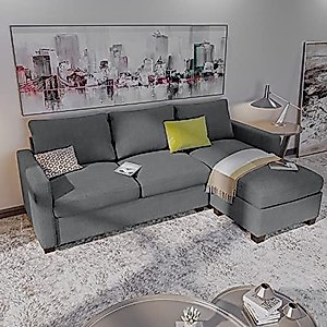 YESHOMY Convertible Sectional, Modern Linen Fabric L-Shaped Couch 3-Seat Sofa, Dark Gray