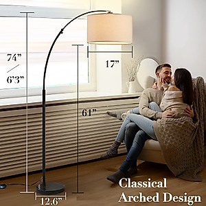 FENLO 75" Arc Floor Lamps For Living Room, Marble Standing Lamp for Bedroom, Adjustable Arched Floor Lamps, Tall Floor Lamp For Office, Luxurious Living Room Lamps, Tall Lamps For Bedroom - Finn Black