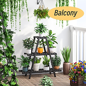 Furshus Plant Stand Indoor, Outdoor bamboo Plant Stands for Multiple Plants, 3 Tier 8 Potted Flower Holder Ladder Plant Rack,Plant Shelf Ladder Table Plant Pot Stand for Living Room, Patio, Balcony