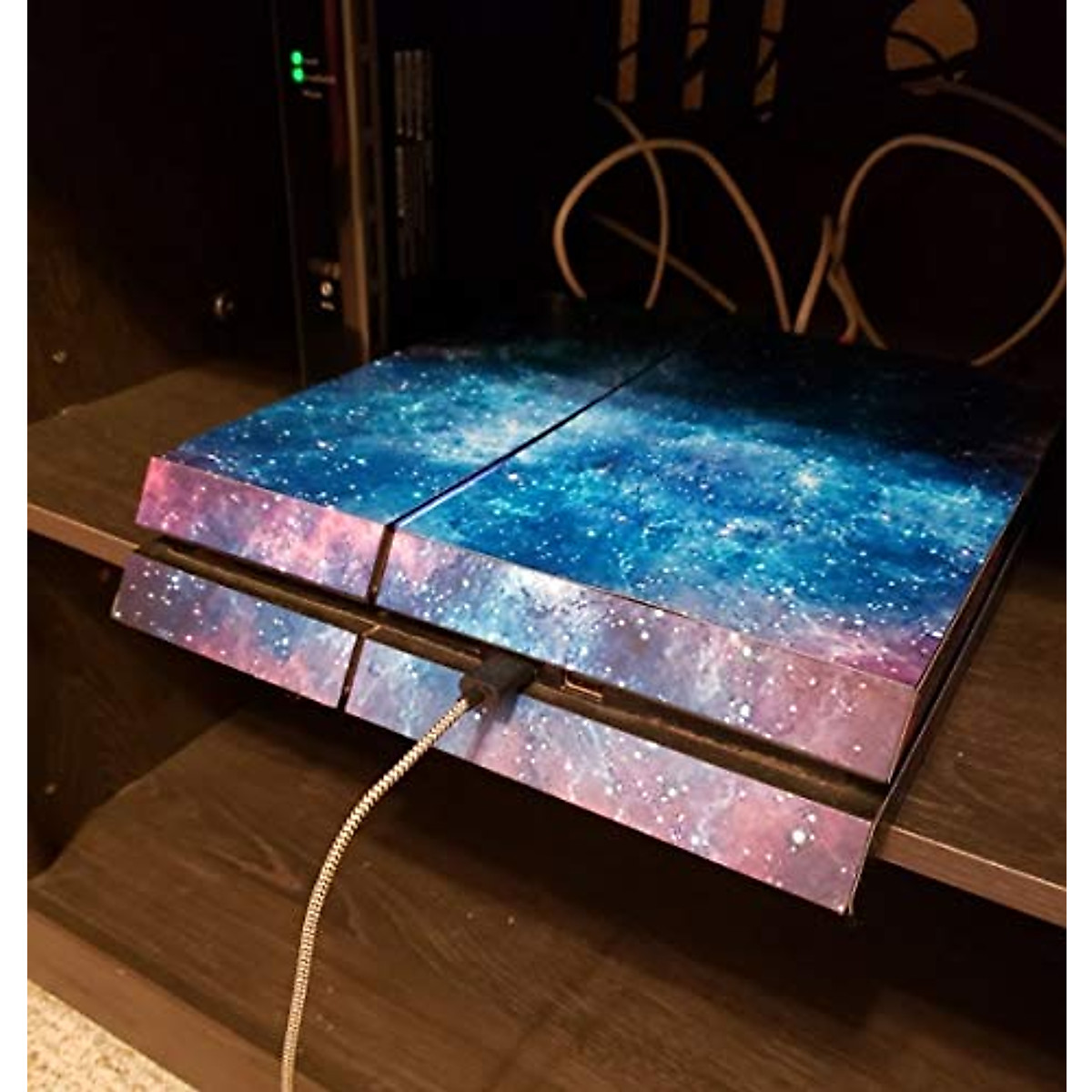 Ps4 Stickers Full Body Vinyl Skin Decal Cover for Playstation 4 Console Controllers (with 4pcs Led Lightbar Stickers)(PS4 Console (Blue Starry Sky))