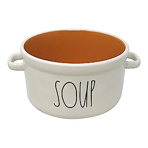Rae Dunn Ceramic Serving Bowl (3.5" in H x 6" in Diameter, Soup/White/Orange Interior)