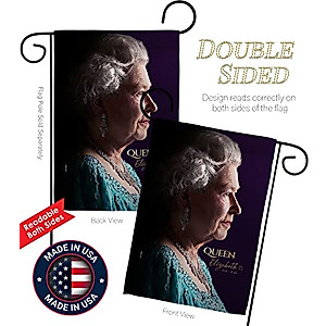 Queen Elizabeth II Flag - Set Wood Dowel Sweet Life Sympathy Remembrance Memorial Bereavement Love Support Emotion Postive - House Banner Small Yard Gift Double-Sided Made In USA 13 X 18.5
