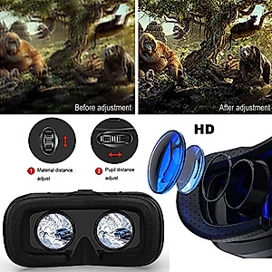 VR SHINECON VR Headset Glasses[Blu-ray] High-end Version of The Removable 3D Virtual Reality Helmet 4.7-6.8 inches for TV, Phone Movies,Education& Video Games Compatible iOS, Android