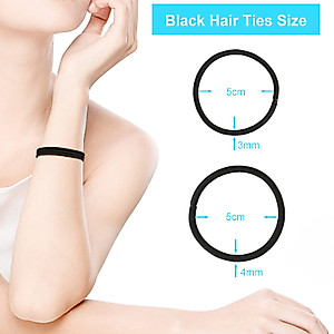 Hair Ties, 220 Pcs Black Hair Ties for Women or Men, Ponytail Holders, Premium Elastic Hair Ties for Thick Hair, Hair Bands for Women's Hair, Hair Tie, Hair Elastics, Hair Band-120Pcs 4mm, 100PCS 3mm