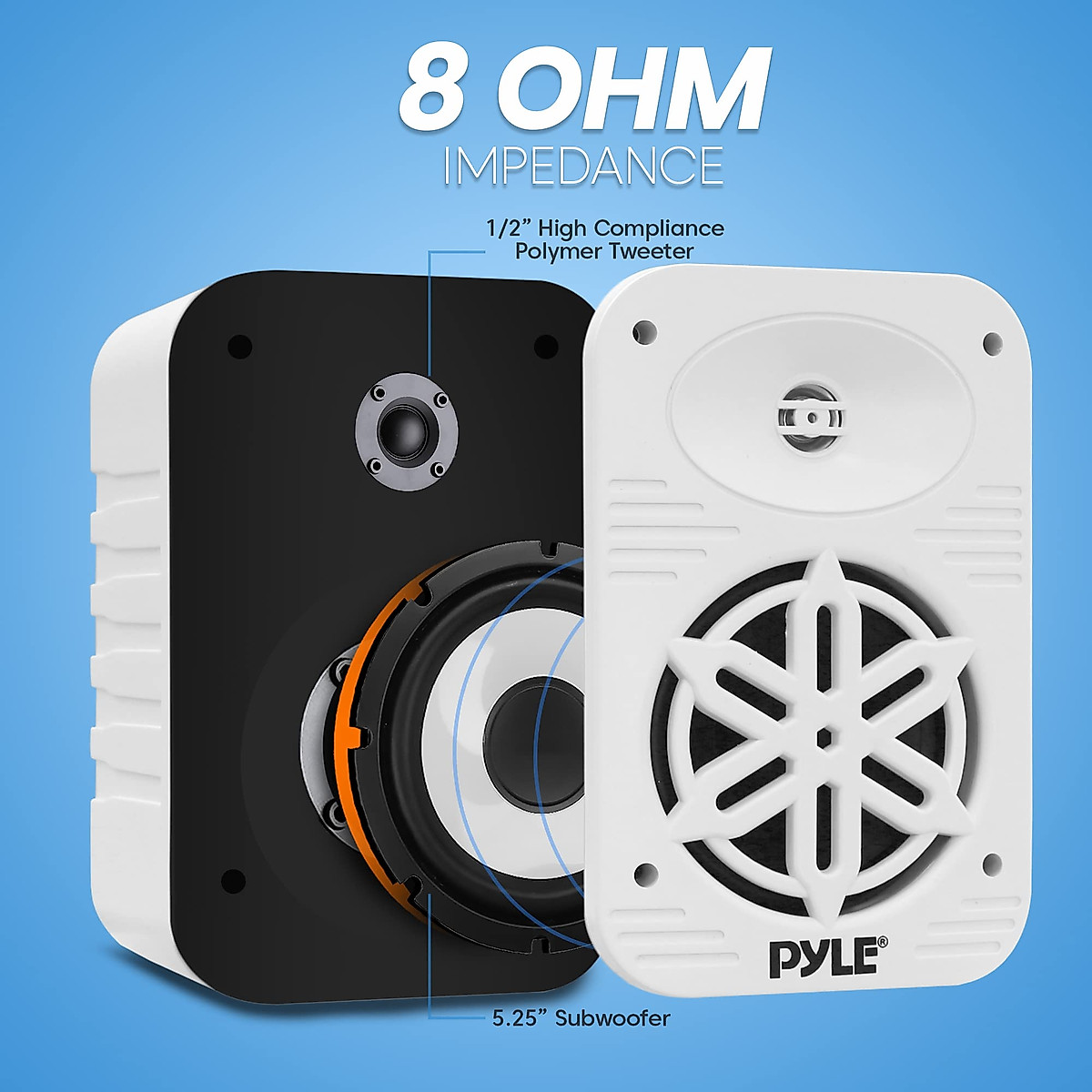 PyleUsa Indoor Outdoor Speakers Pair-500 Watt Dual Waterproof 5.25” 2-Way Full Range Speaker System w/ 1/2”High Compliance Polymer Tweeter - in-Home, Boat, Marine,Deck,Patio,Poolside (White) PDWR55WT