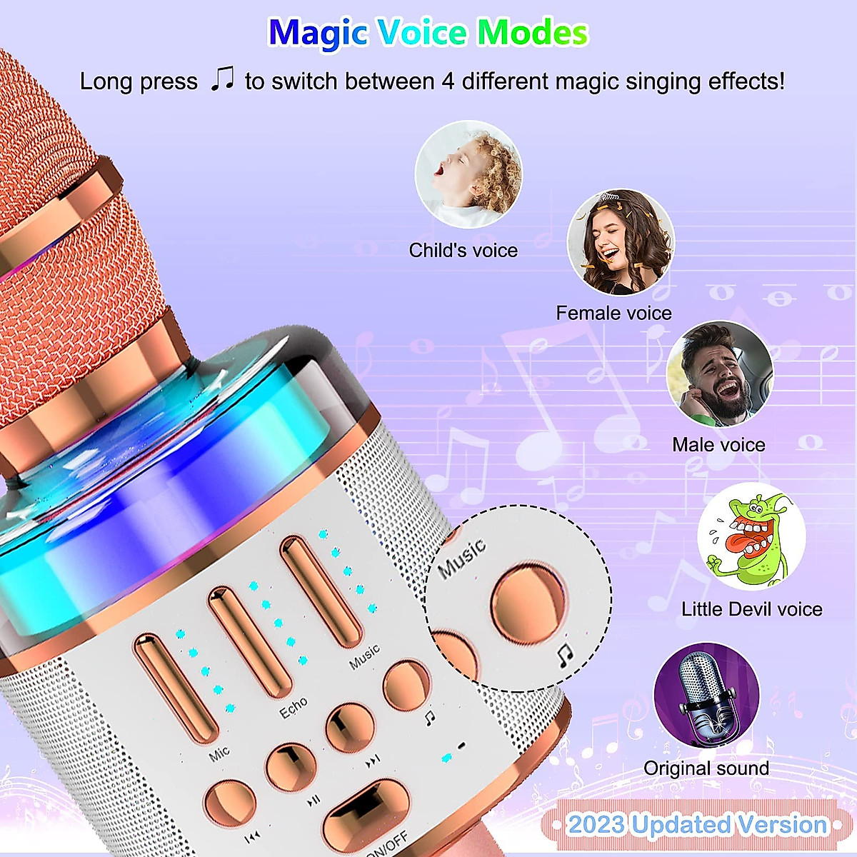 Verkstar Karaoke Microphone, Handheld Bluetooth Wireless Karaoke Microphones for Adults Kids Portable Singing Speaker Mic with Colorful LED Lights for Christmas Birthday Gifts
