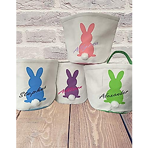 Personalized Bunny Easter Baskets for Kids - Egg Hunting Bucket - Empty Gathering Pail with handle- Custom Gift Idea