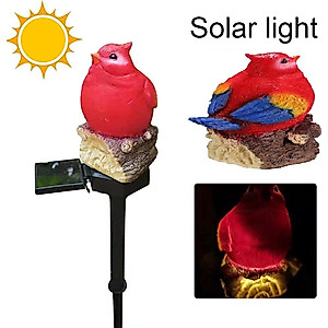 FPlife Technology Solar Bird Lights Fake Bird Decoy Statue Lamp Outdoor Garden Yard Patio Decor Lights-Bird Night Warm Light (Red Bird)