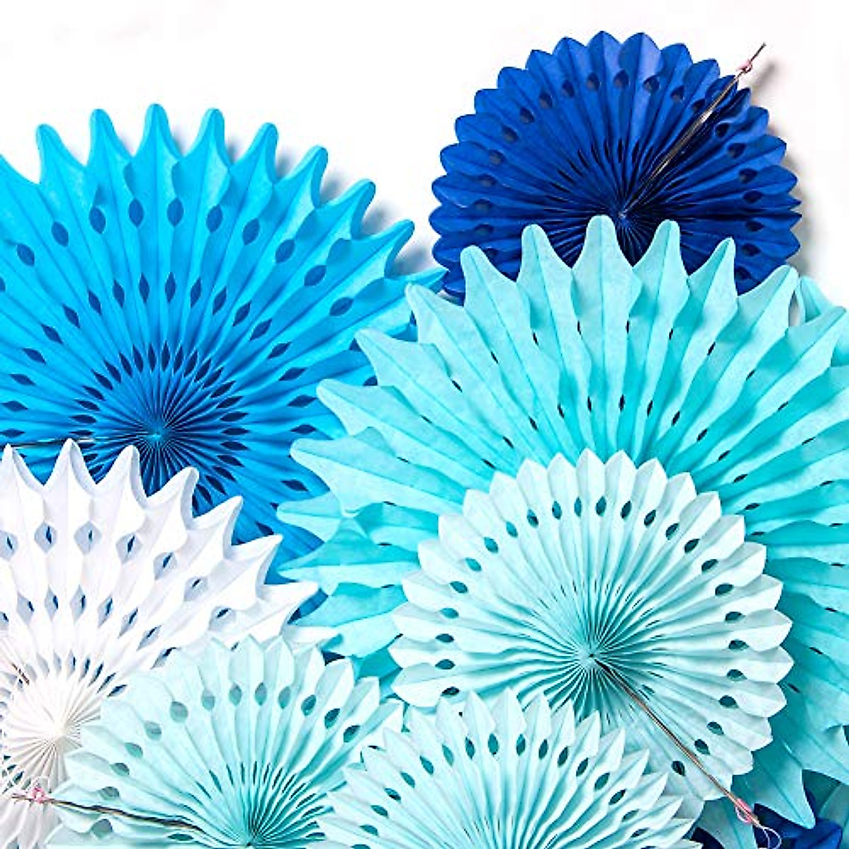 Paper Jazz Blue Paper Fans Decorations Hanging Hollow Fan Snowflake Fans Assorted Color Wedding Birthday Party Supplies